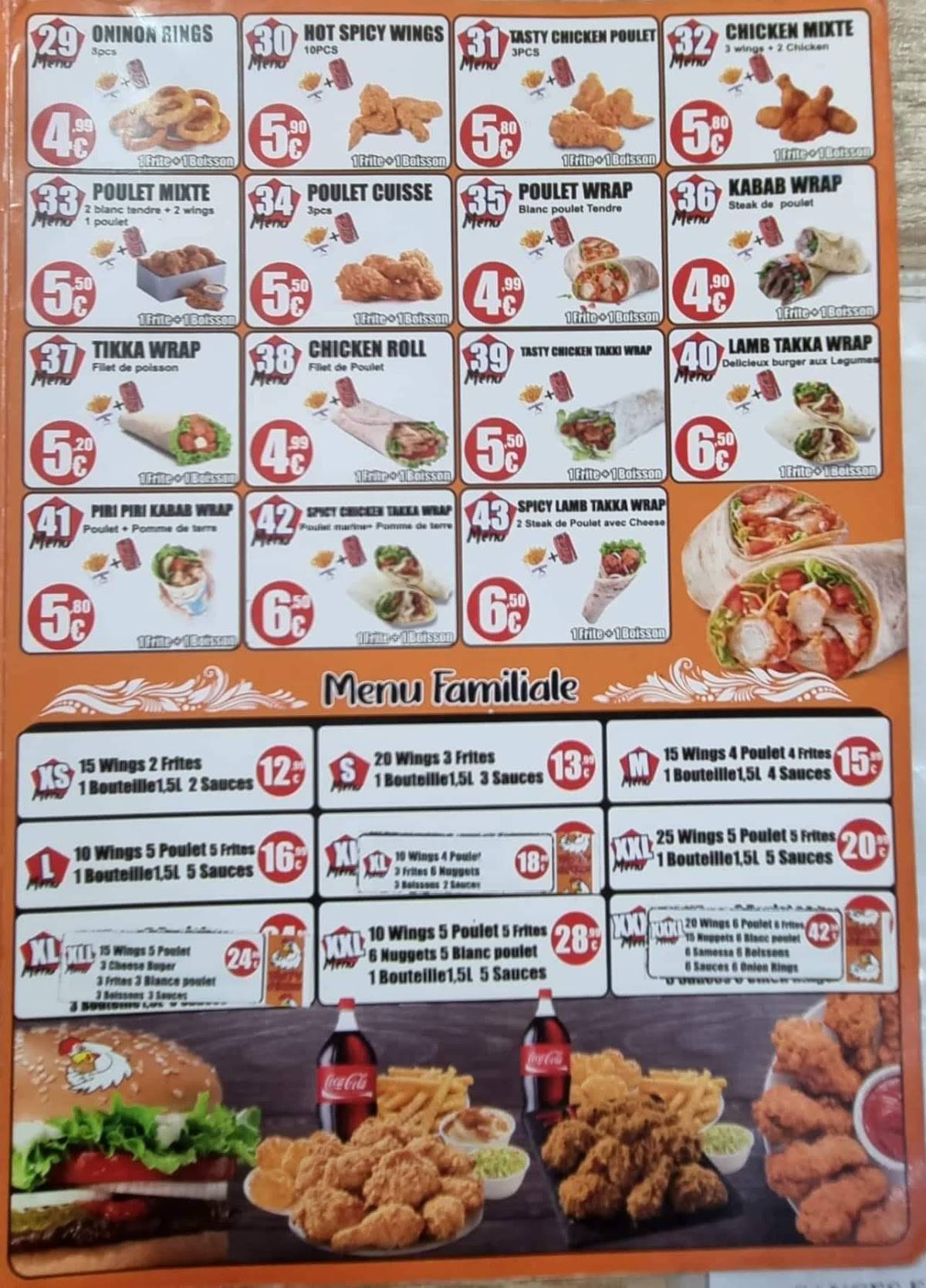 Speisekarte von Tasty Chicken, Luttich