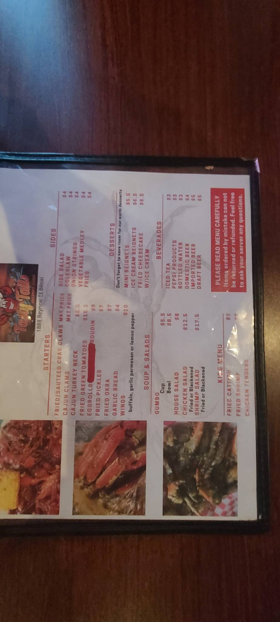 Menu at Tasty Tails Seafood House restaurant, Biloxi