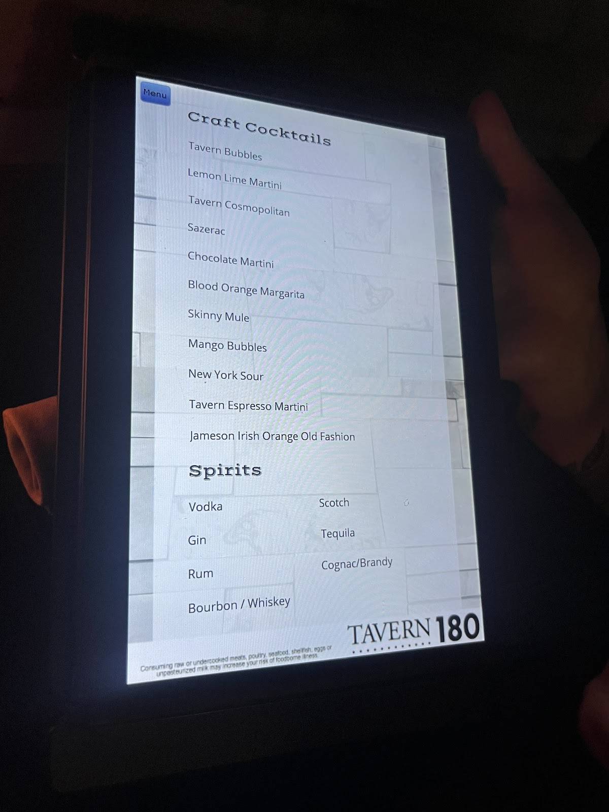 Menu at Tavern 180 steakhouse, Omaha, 203 N 180th St