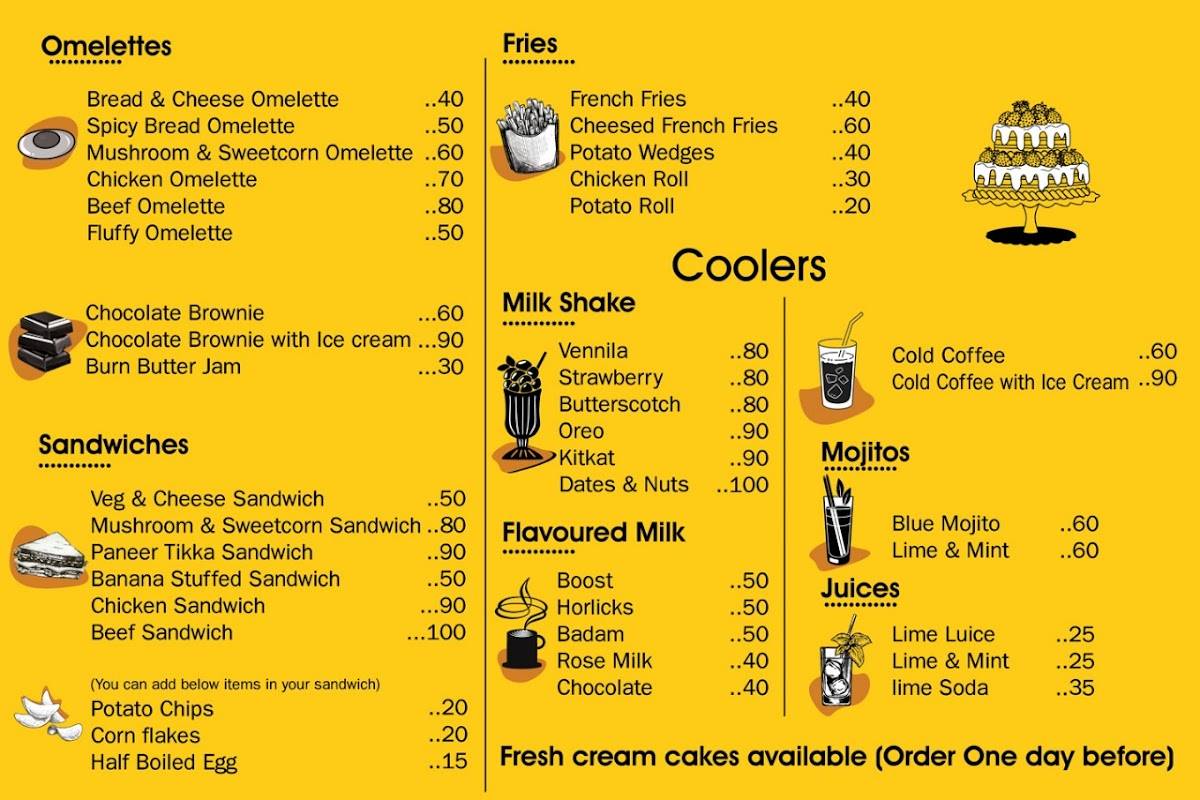 Menu at Tea Bench, Marthandam