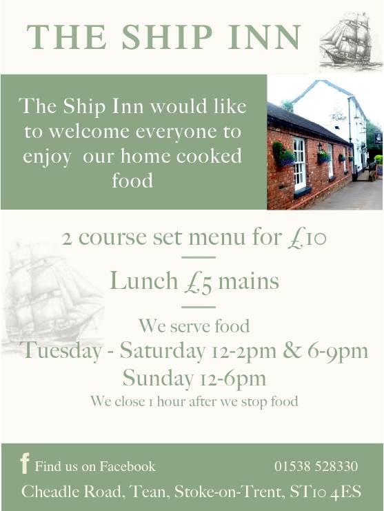 Menu at The Ship Inn pub & bar, Tean, Cheadle Rd