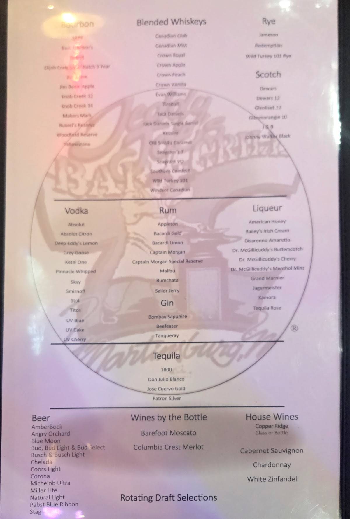 Menu at Teddy Joe's Bar & Grill, Martinsburg