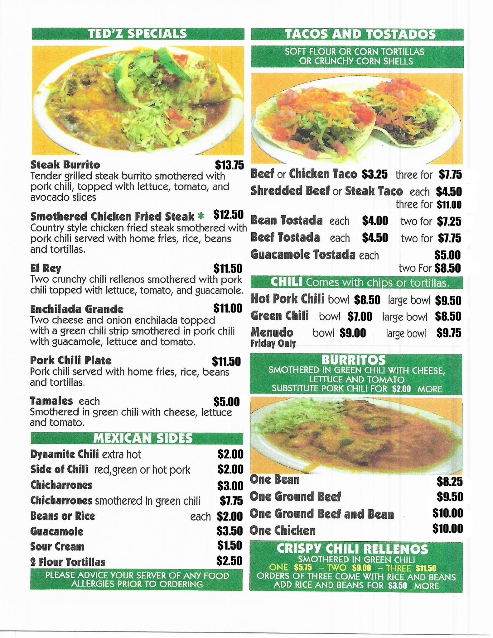 Menu at Ted'z Place Restaurant and Lounge, Commerce City