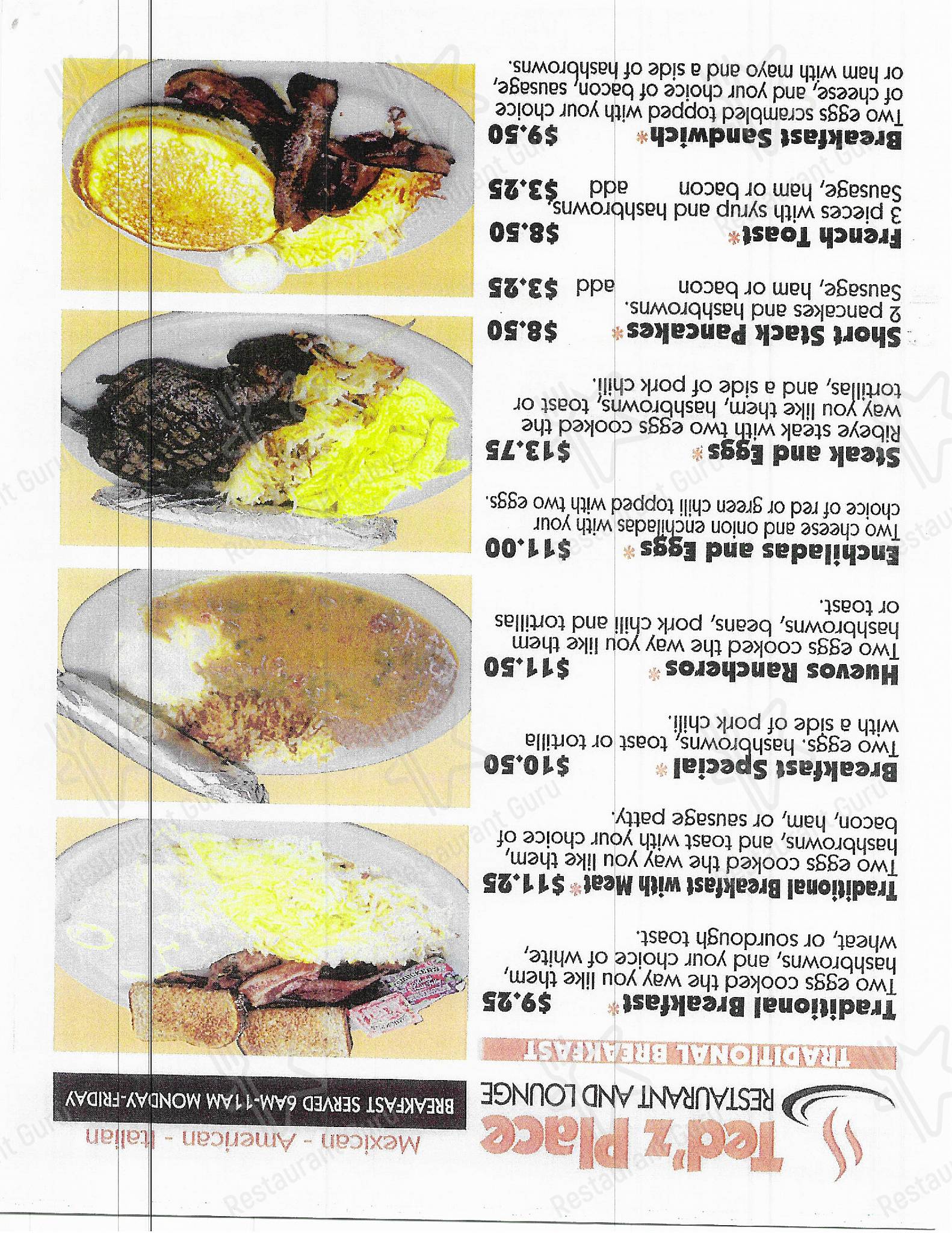 Menu at Ted'z Place Restaurant and Lounge, Commerce City