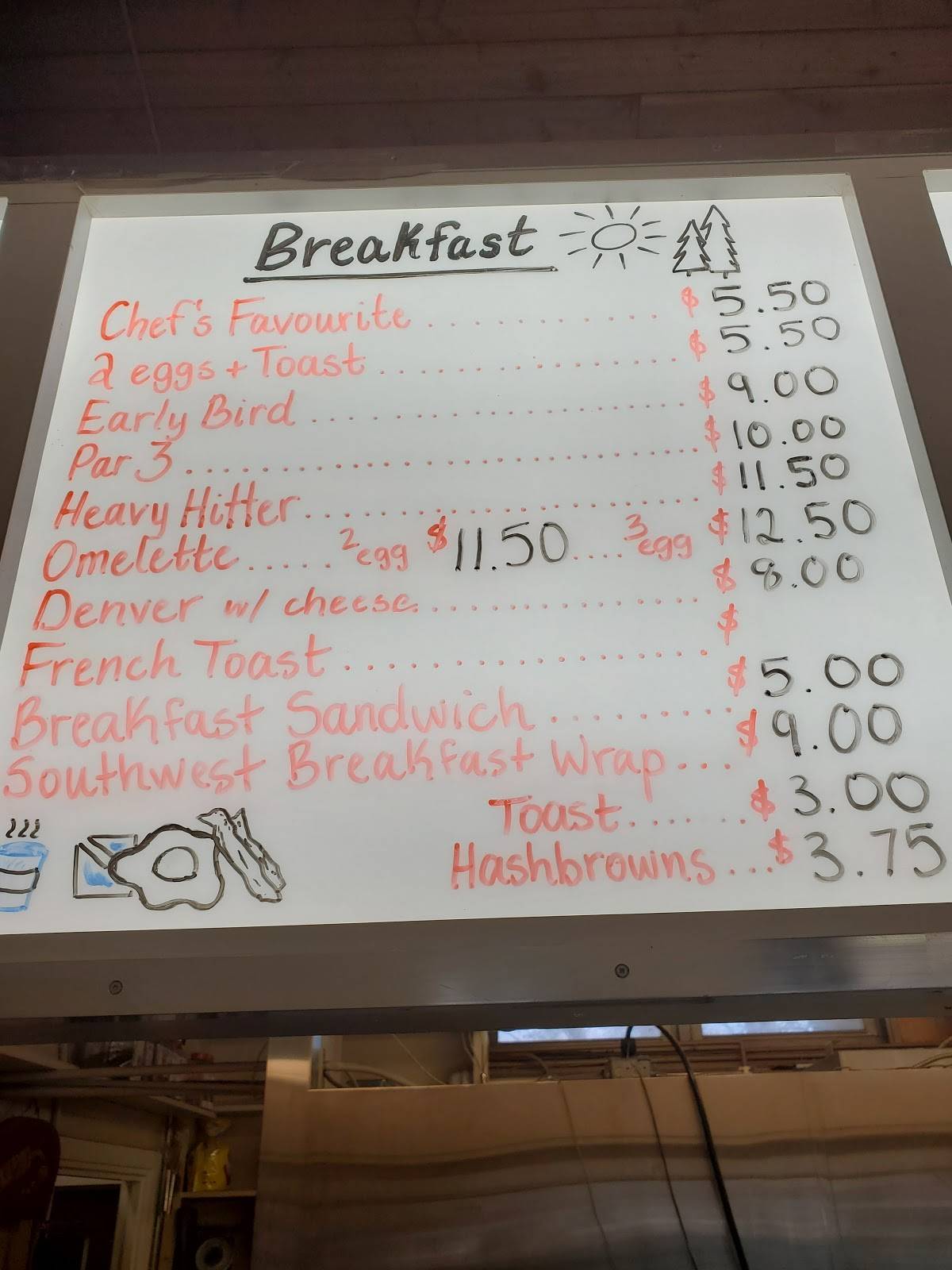 Menu au Tee-Time Cafe, Saskatoon