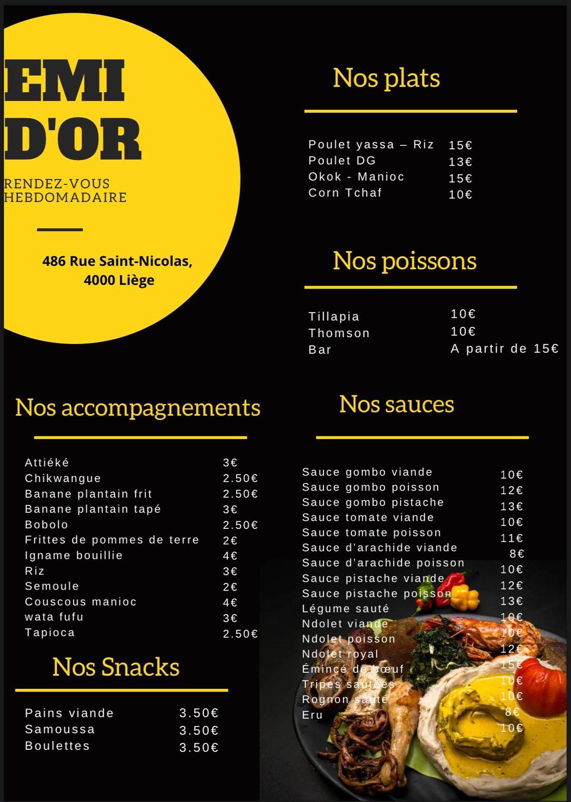 Menu au Telle mère telle fille chez Emi d’or restaurant, Liège