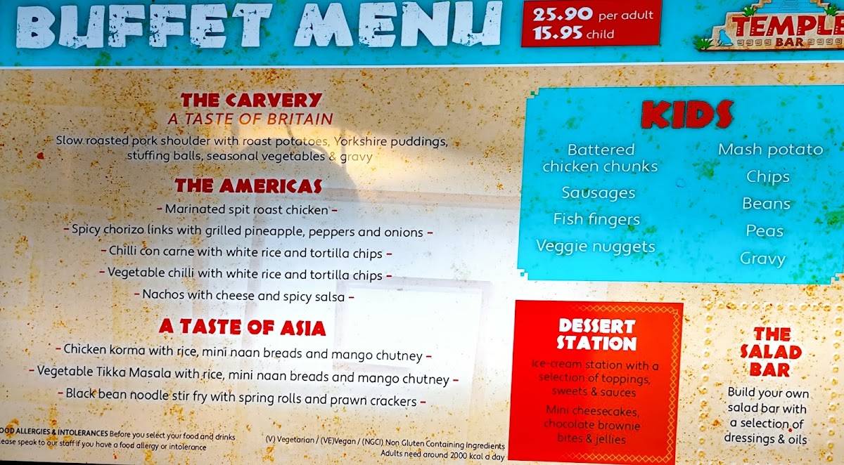 Menu at Temple Restaurant & Bar, Chessington
