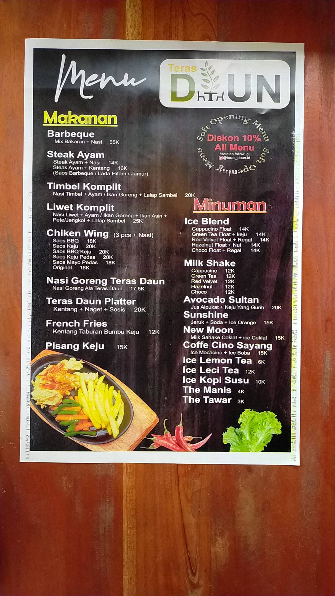 Menu at Teras Daun cafe, Sagalaherang