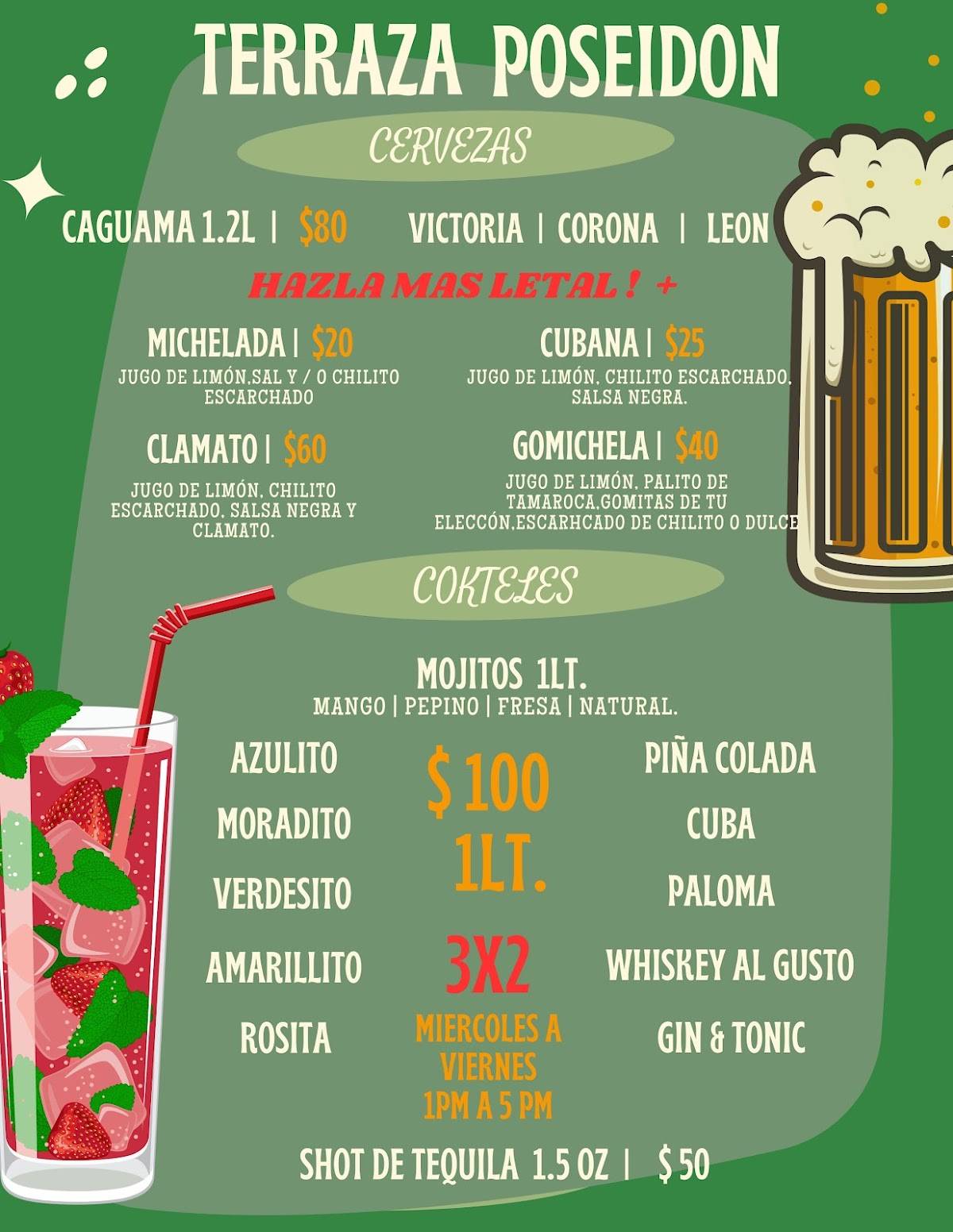 Carta del restaurante Terraza Poseidon, Mexico, Nte. 19-A 5019