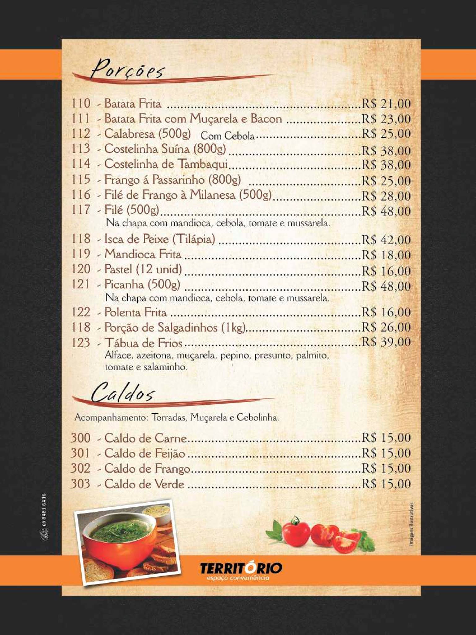 Menu at Território Espaço Conveniência, Vilhena