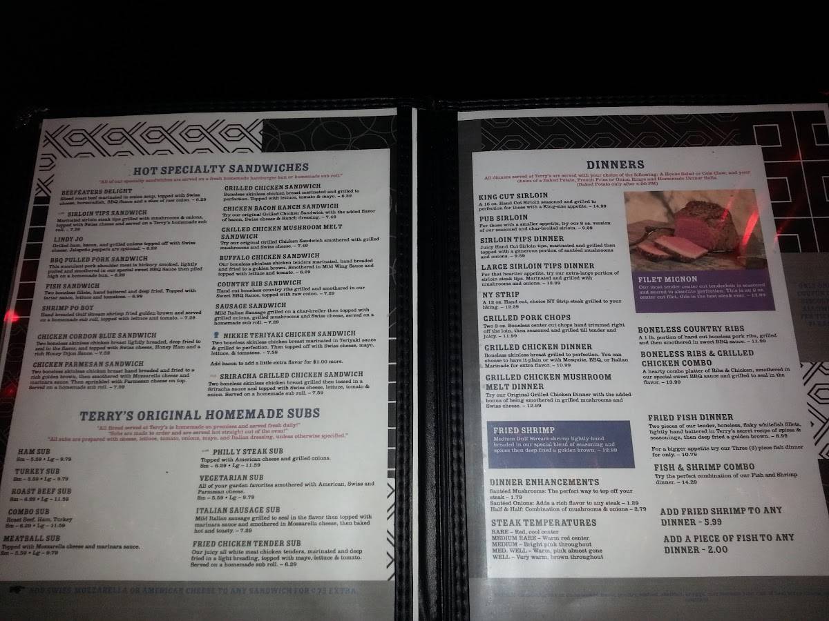 Menu at Terry's Place pub & bar, Ocala