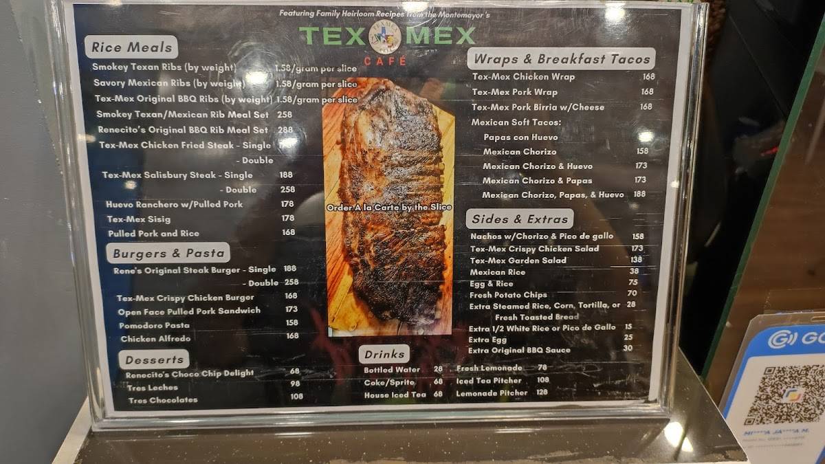 Menu at Tex-Mex Café restaurant, Manila