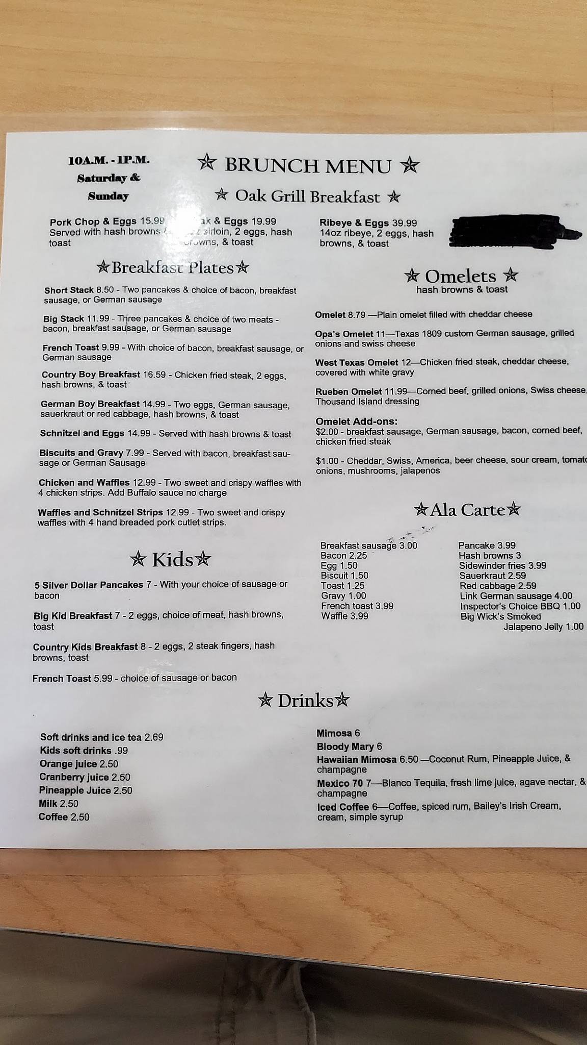 Menu at Texas 1809 pub & bar, Slaton