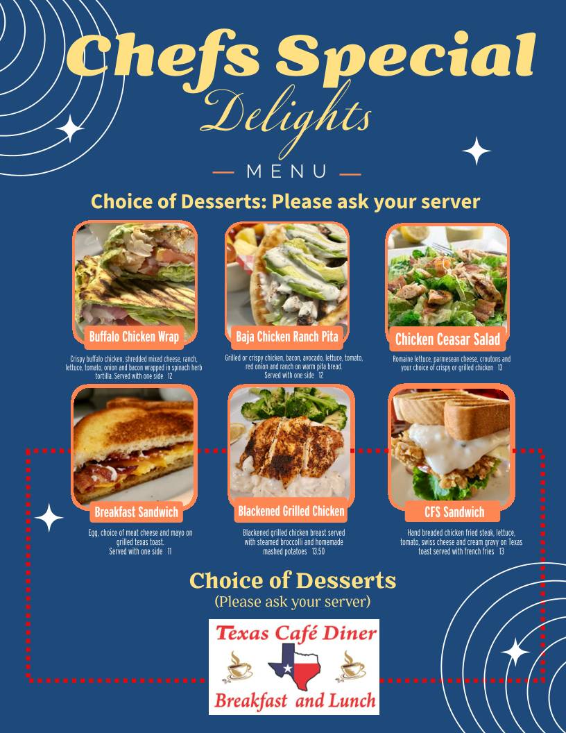 Menu at Texas Cafe Diner Commerce, Commerce