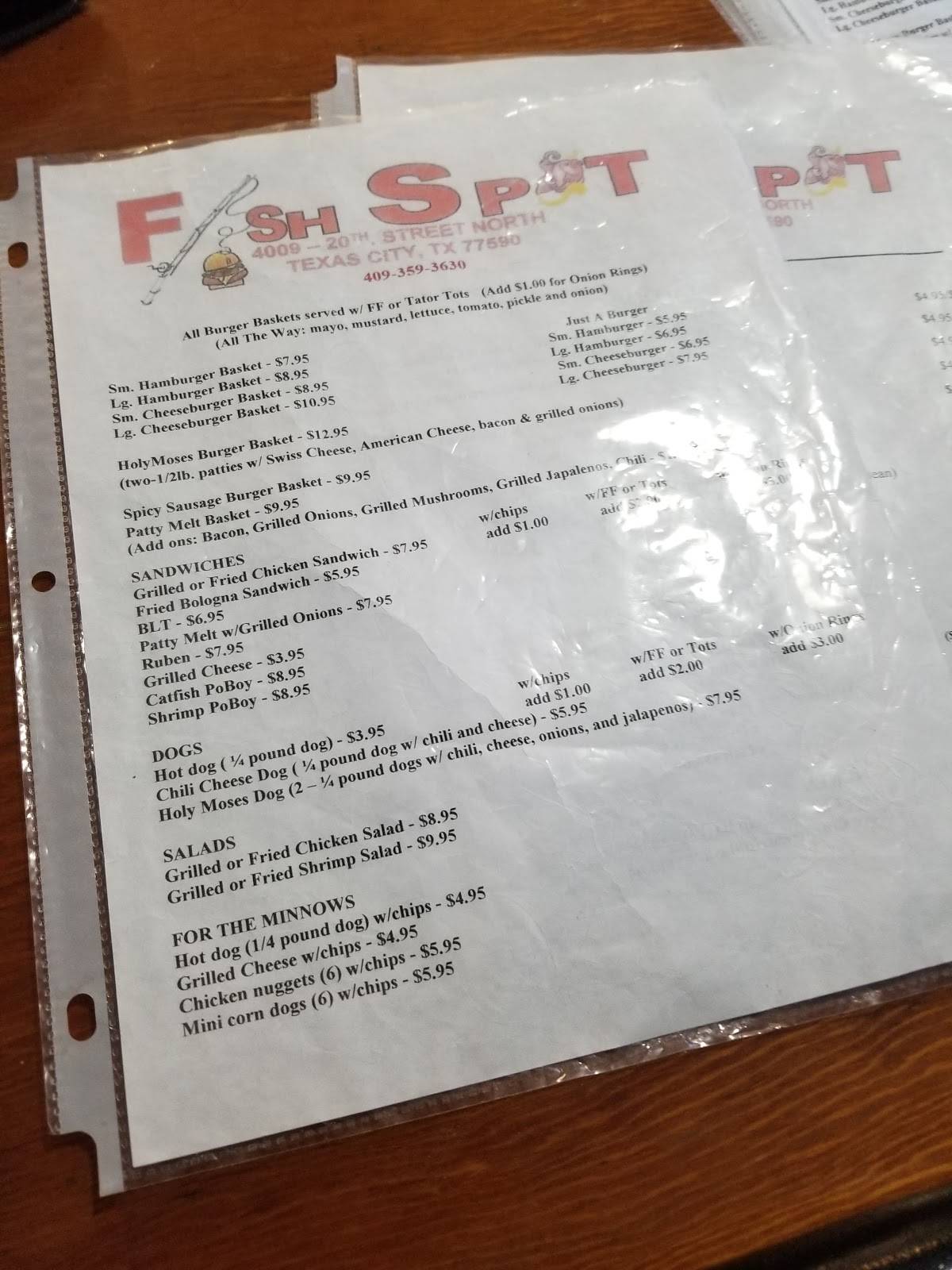 Menu at The Fish Spot restaurant, Texas City