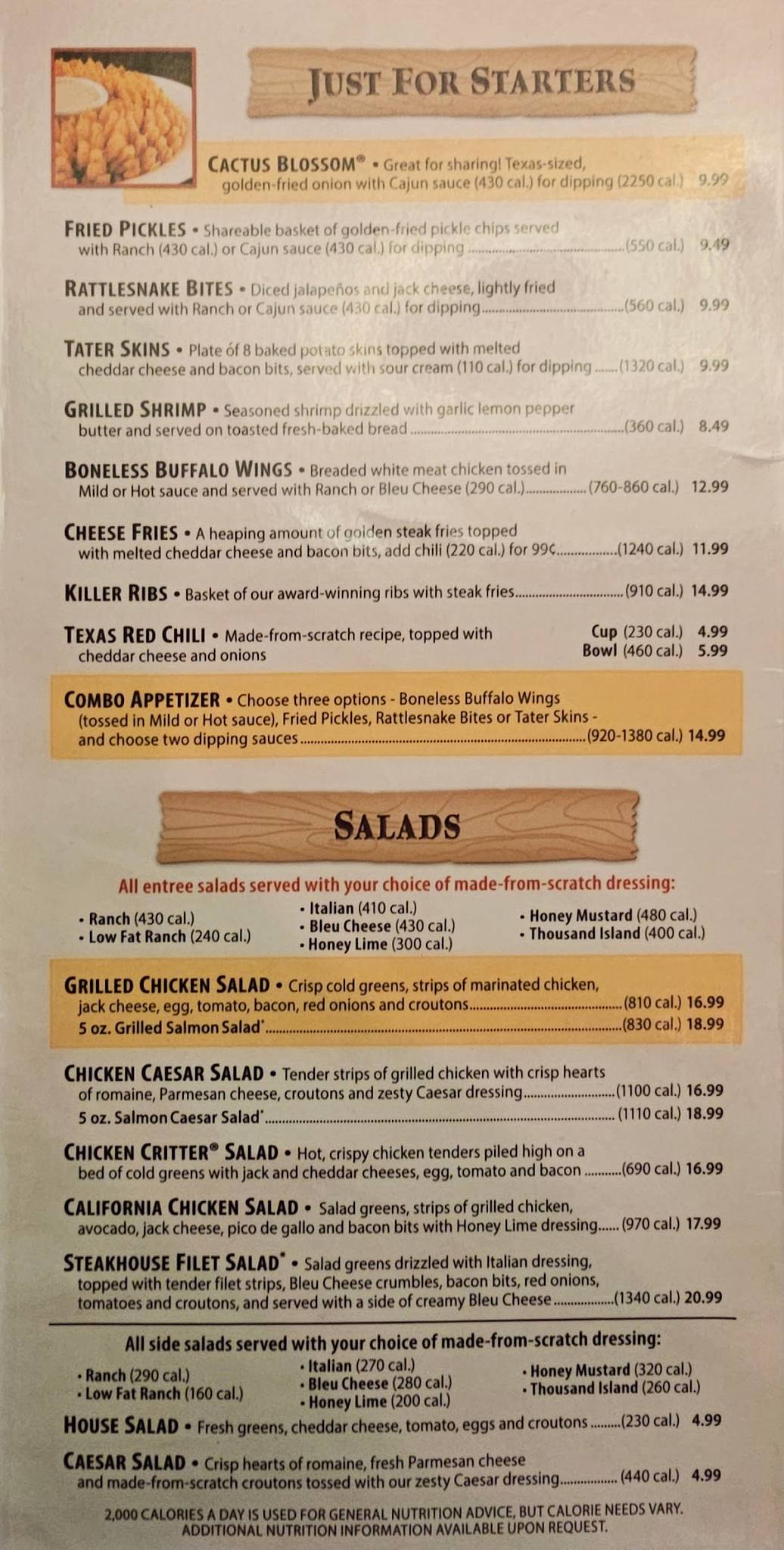 Menu at Texas Roadhouse steakhouse, National City