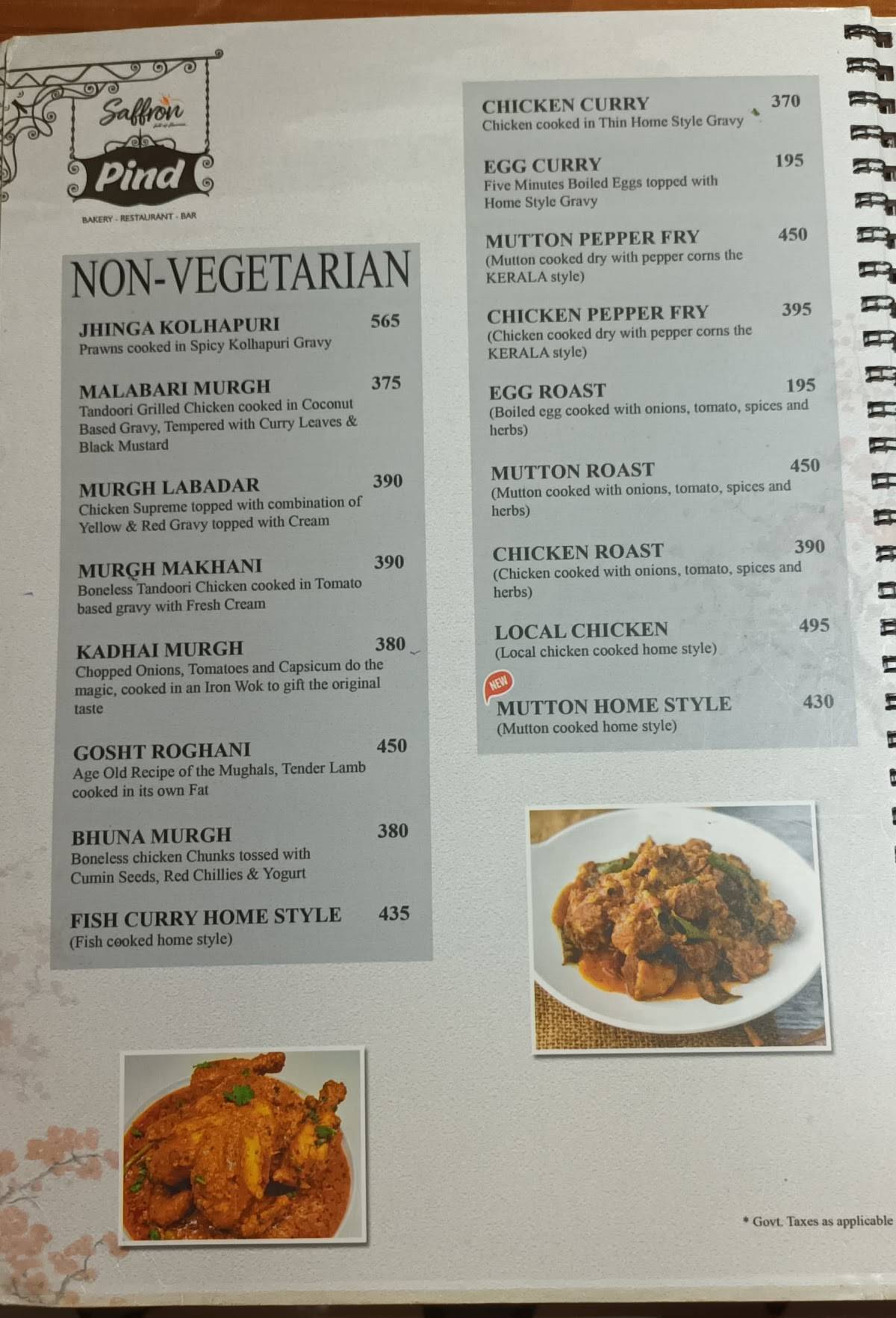 Menu at Saffron Pind, Tezpur, NH715