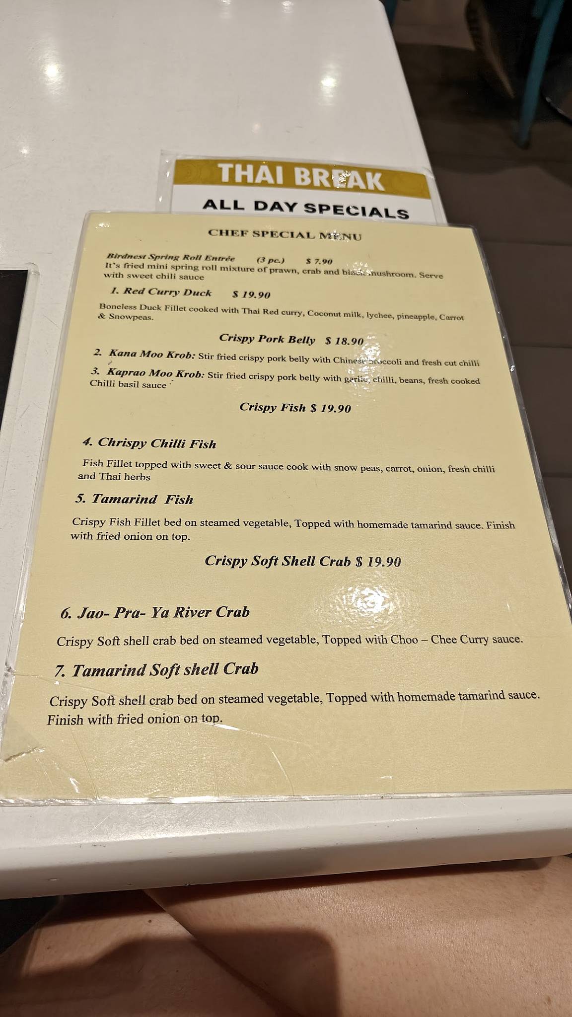 Menu at Thai Break restaurant, Macquarie Park