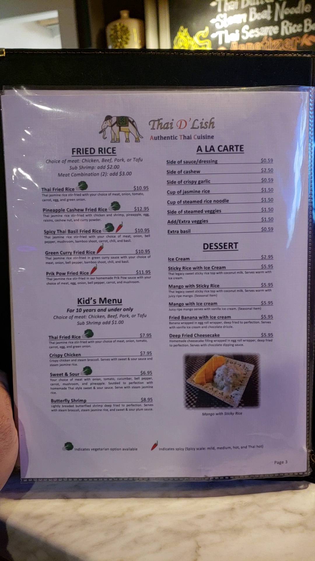 Menu at Thai D'Lish restaurant, Quincy