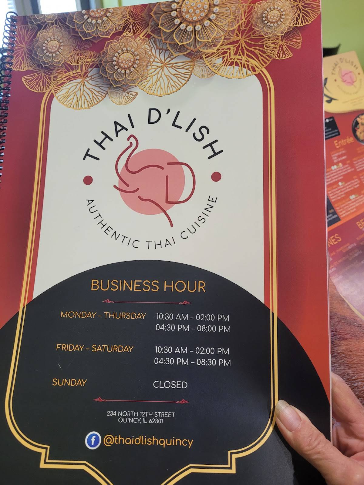 Menu at Thai D'Lish restaurant, Quincy
