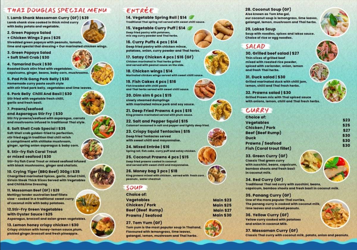 Menu at Thai Douglas restaurant, Port Douglas