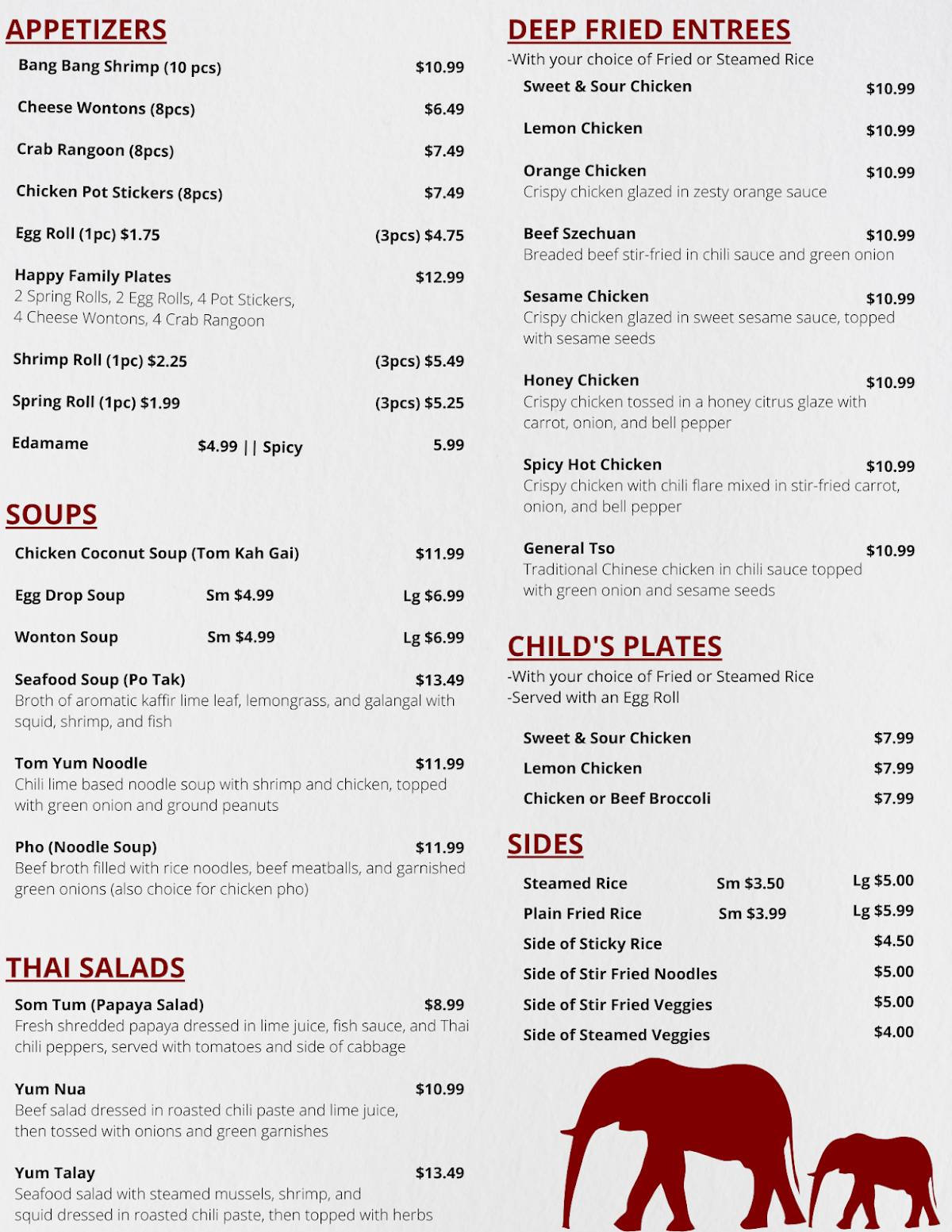 Menu at Thai Palace restaurant, Amarillo, S Western St f