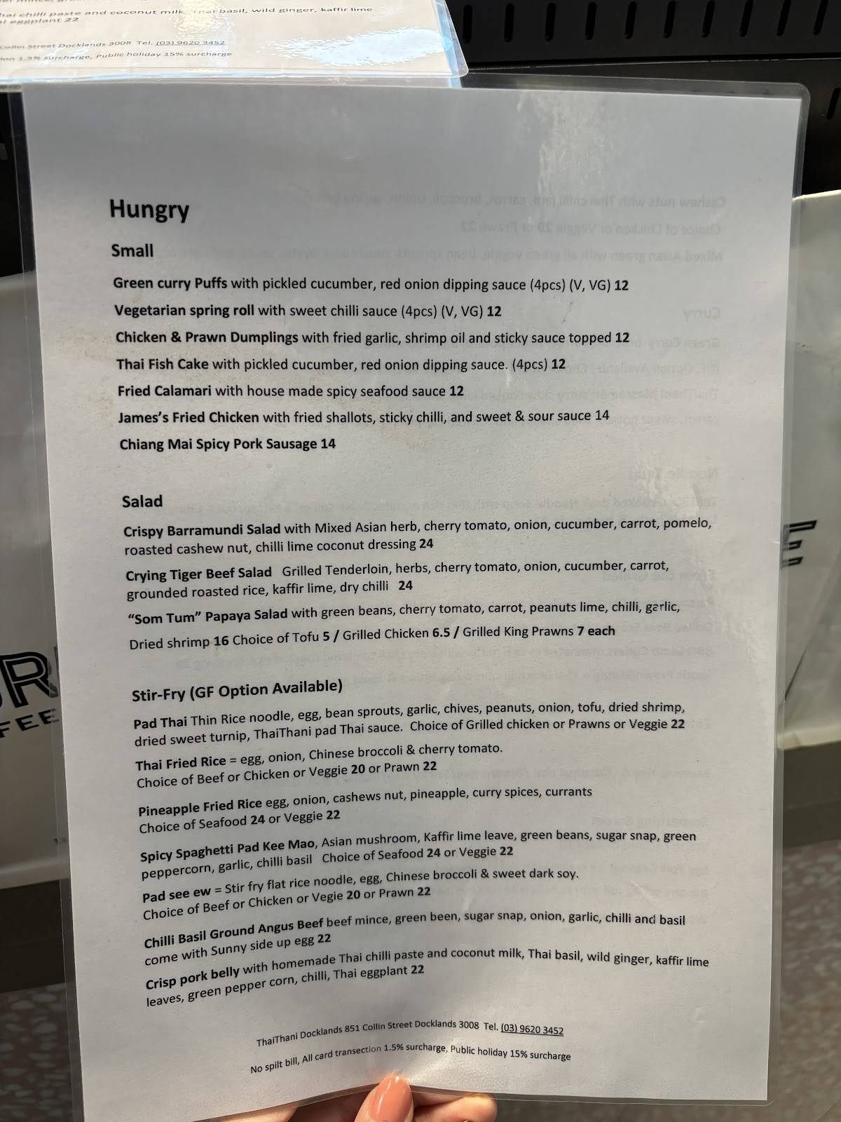 Menu at Thai Thani Docklands restaurant, Melbourne, Shop3/851 Collins St