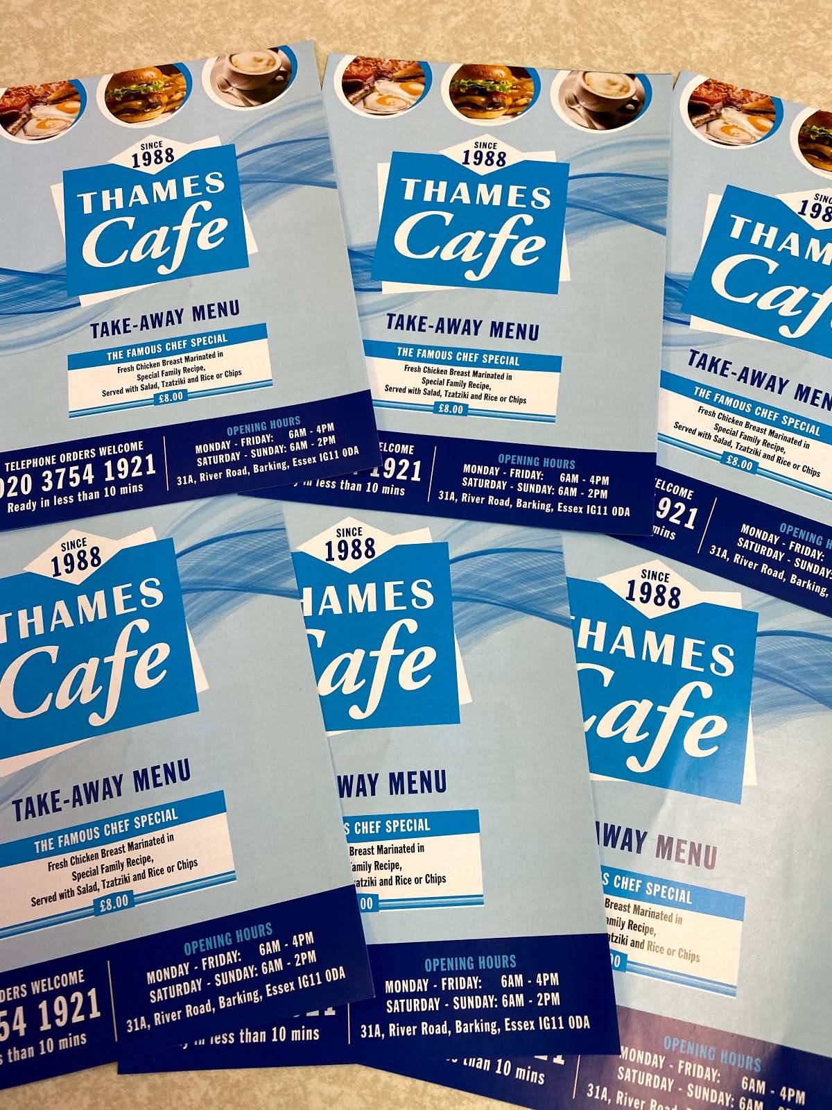 Menu at Thames Cafe, Barking, 31a River Rd.