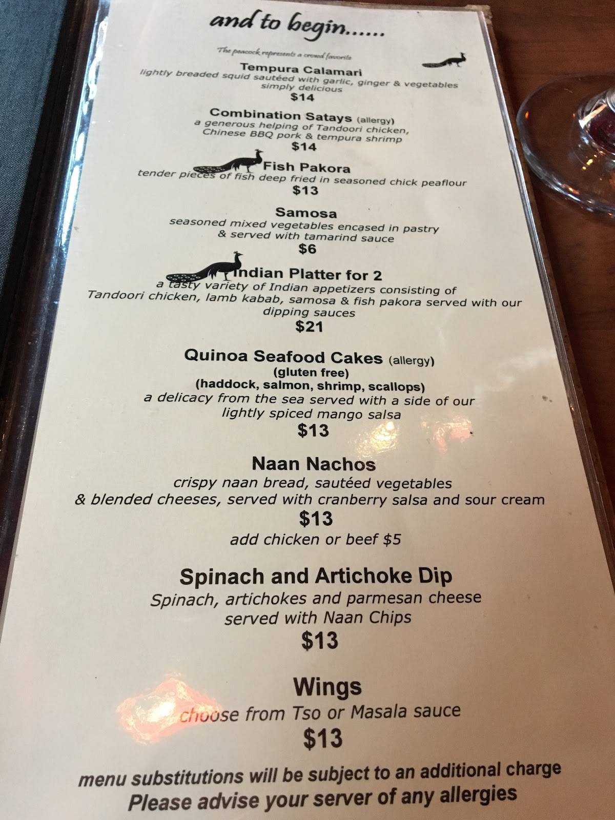 Menu at Thandi restaurant, Saint John