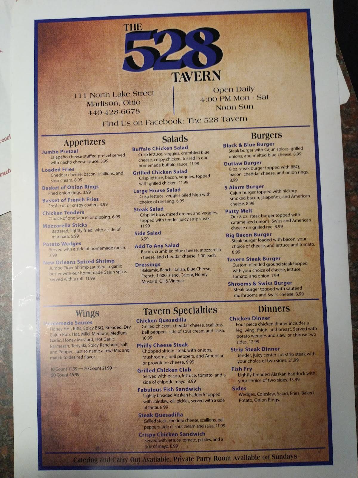 Menu at The 528 Tavern pub & bar, Madison