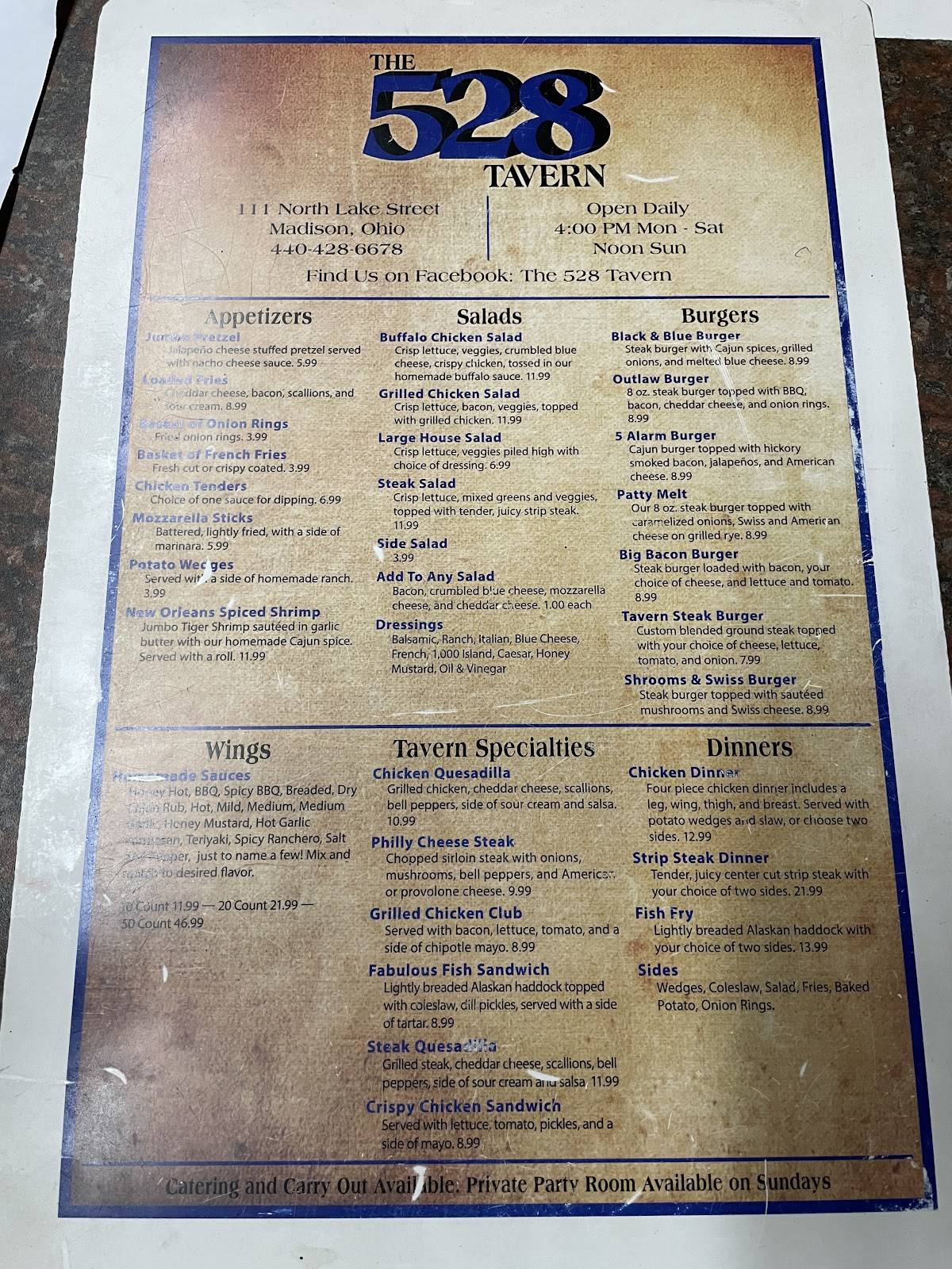 Menu at The 528 Tavern pub & bar, Madison