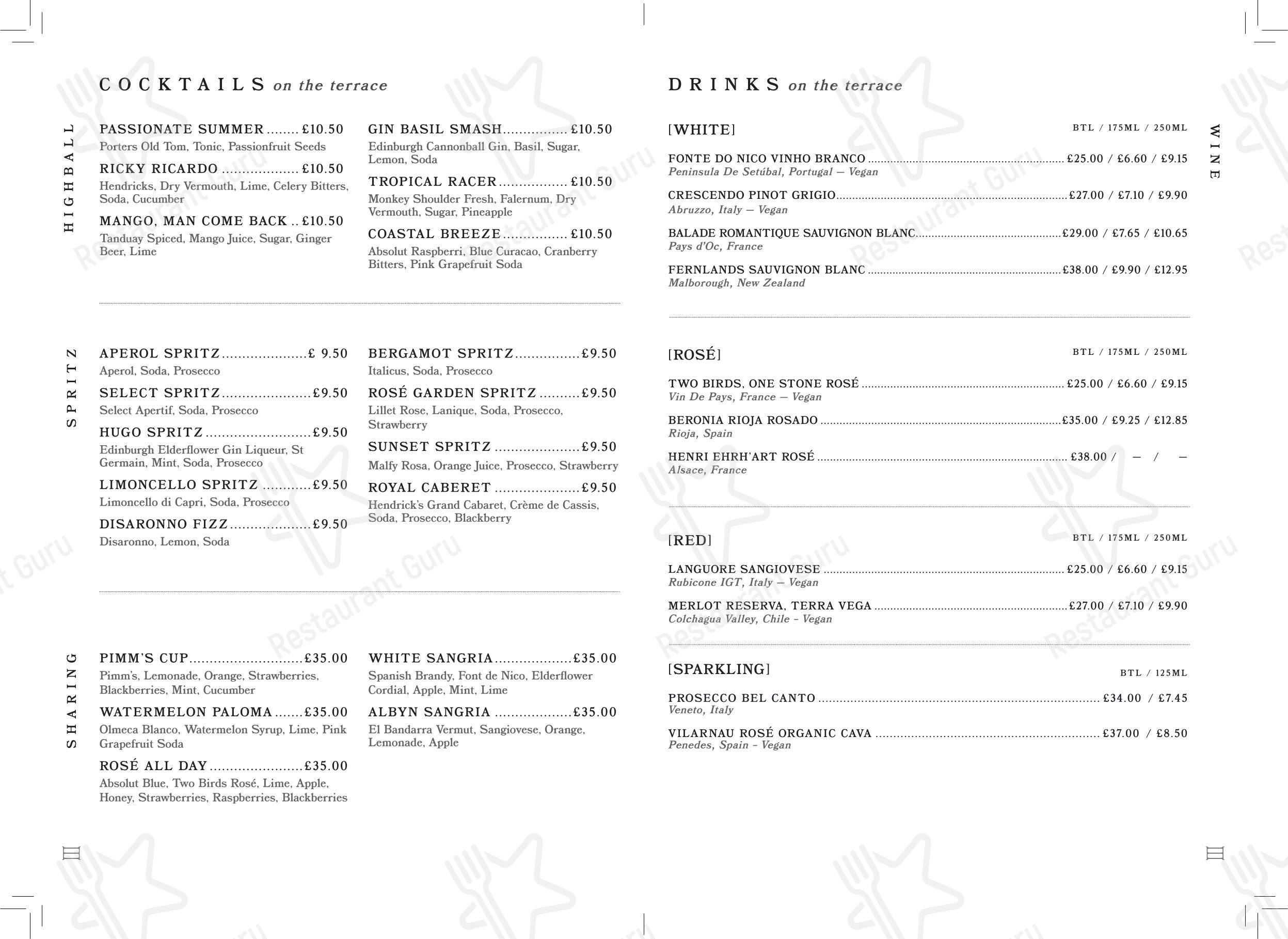 Menu at The Albyn restaurant, Aberdeen