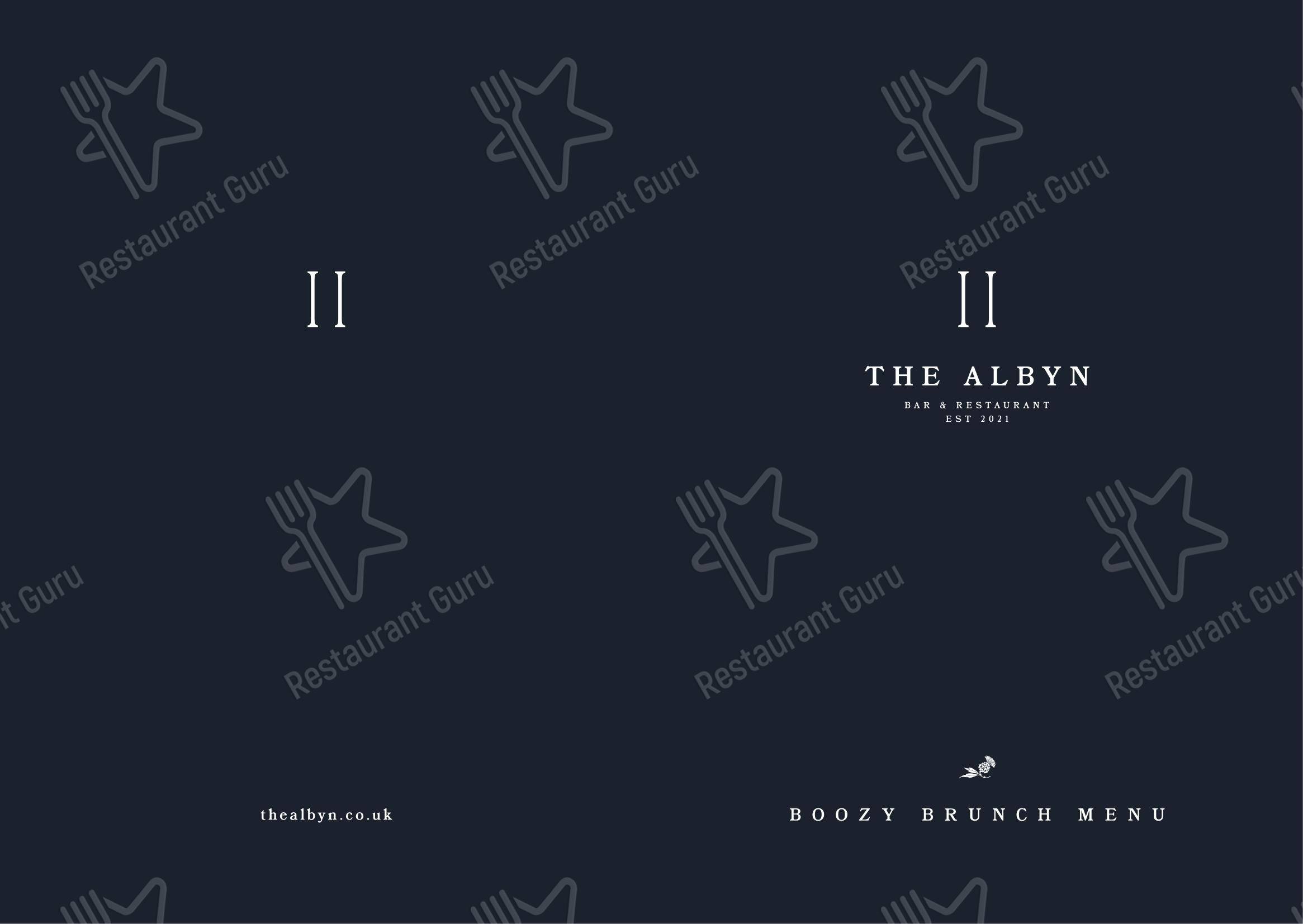 Menu at The Albyn restaurant, Aberdeen