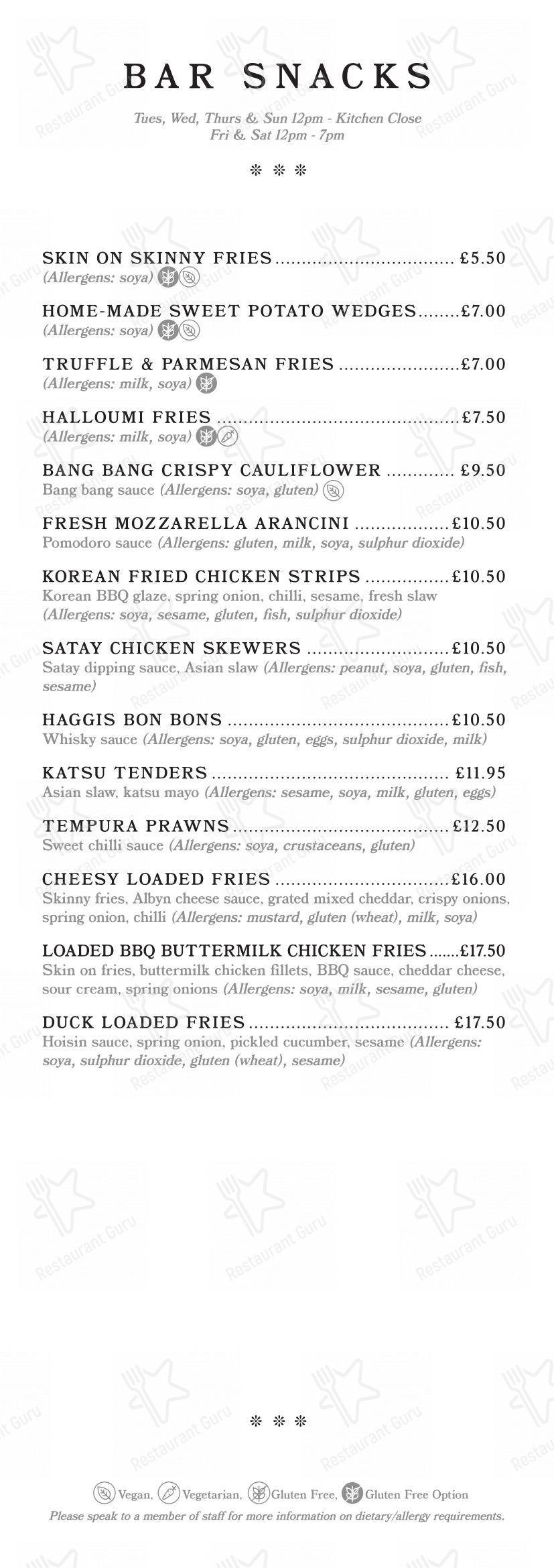 Menu at The Albyn restaurant, Aberdeen
