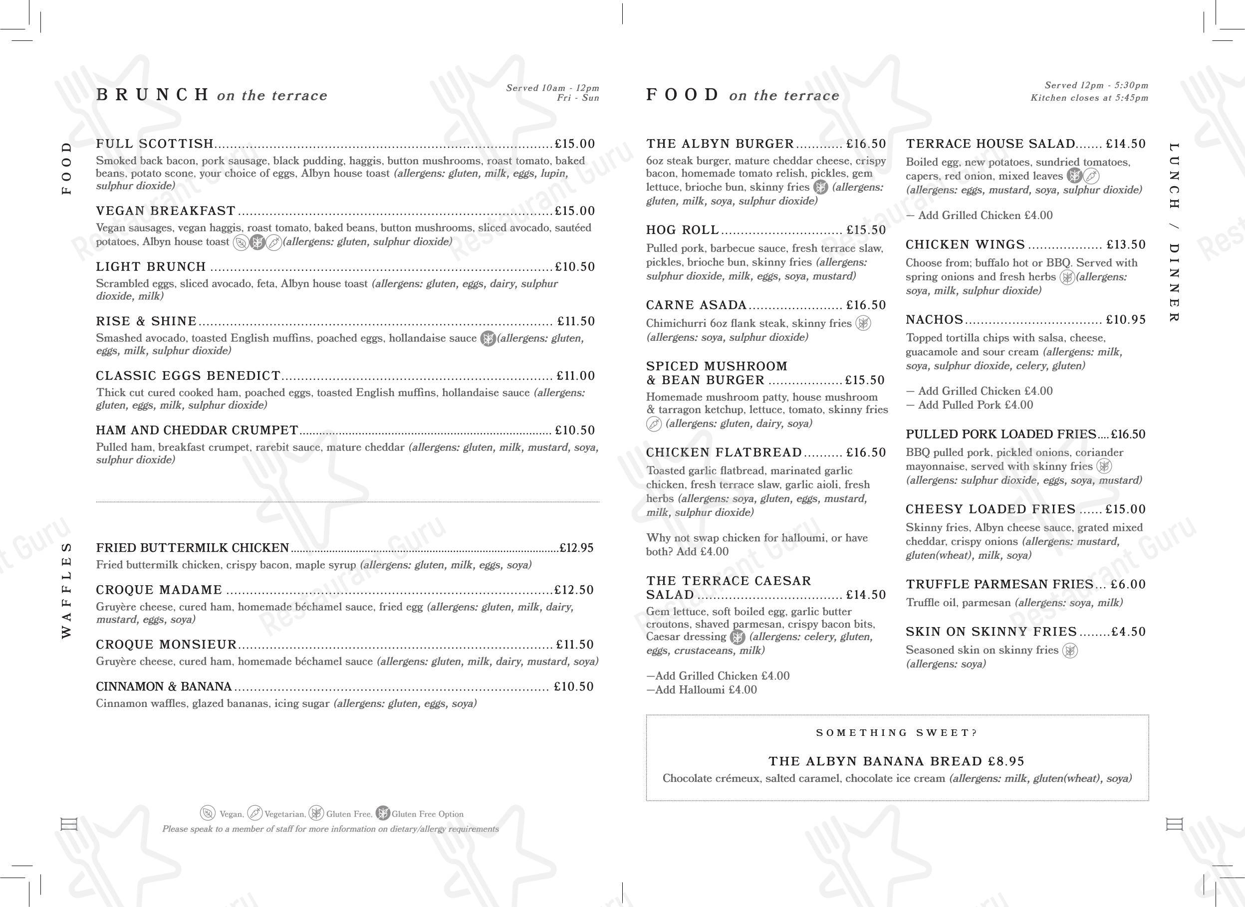 Menu at The Albyn restaurant, Aberdeen