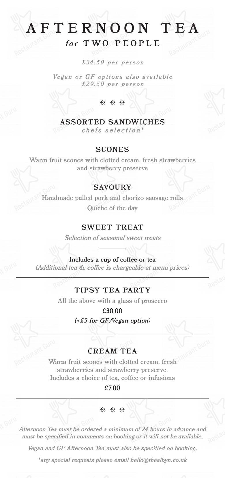 Menu at The Albyn restaurant, Aberdeen