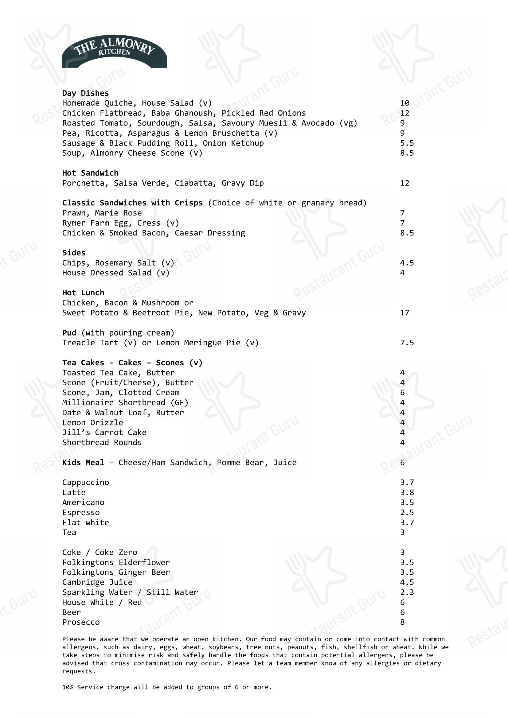 Menu at The Almonry Kitchen restaurant, Ely, 36 High St