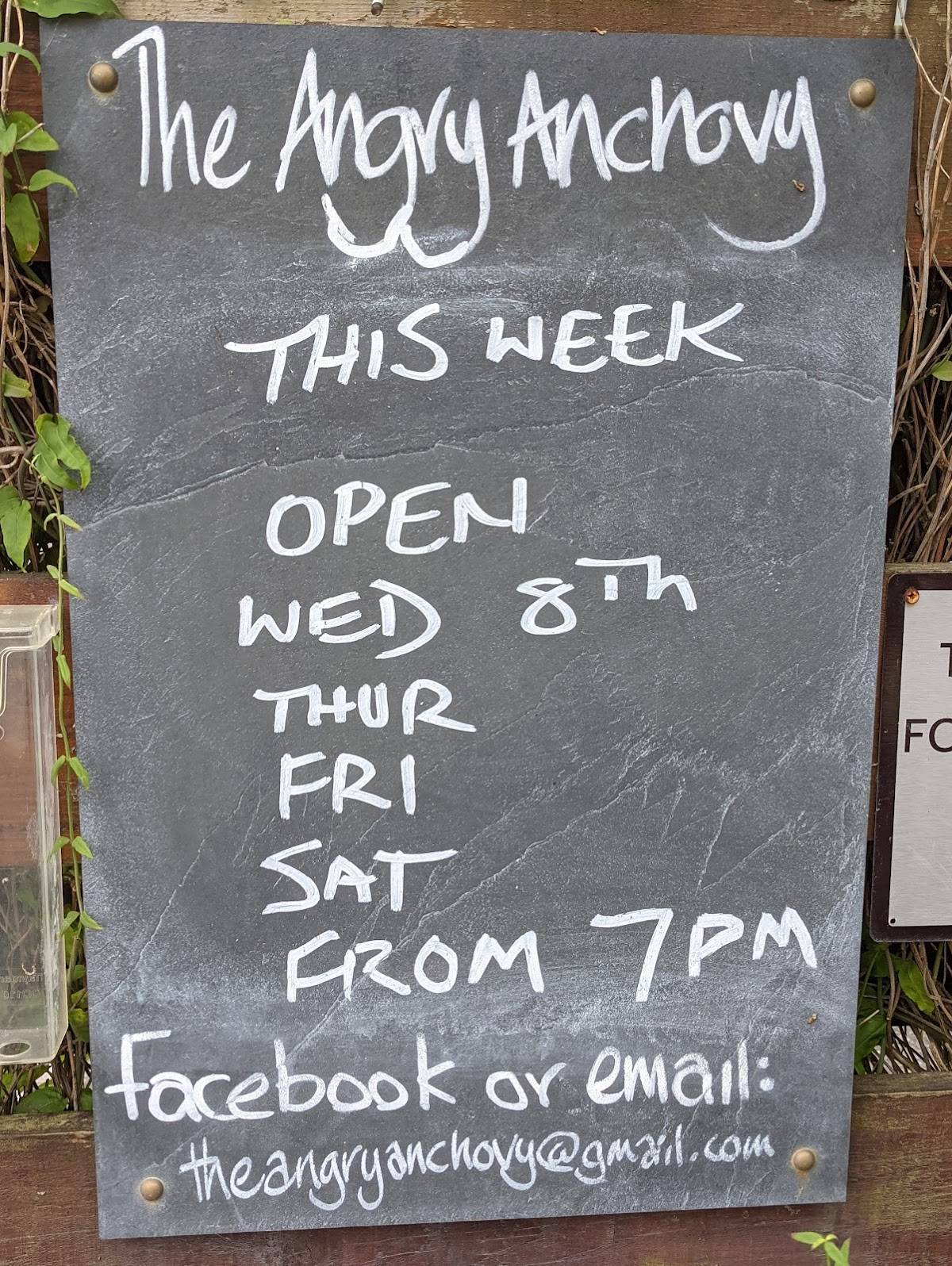 Carta de pizzería The Angry Anchovy, Port Isaac