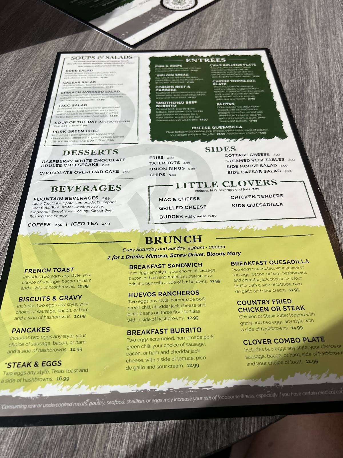 Menu at The Angry Clover pub & bar, Aurora