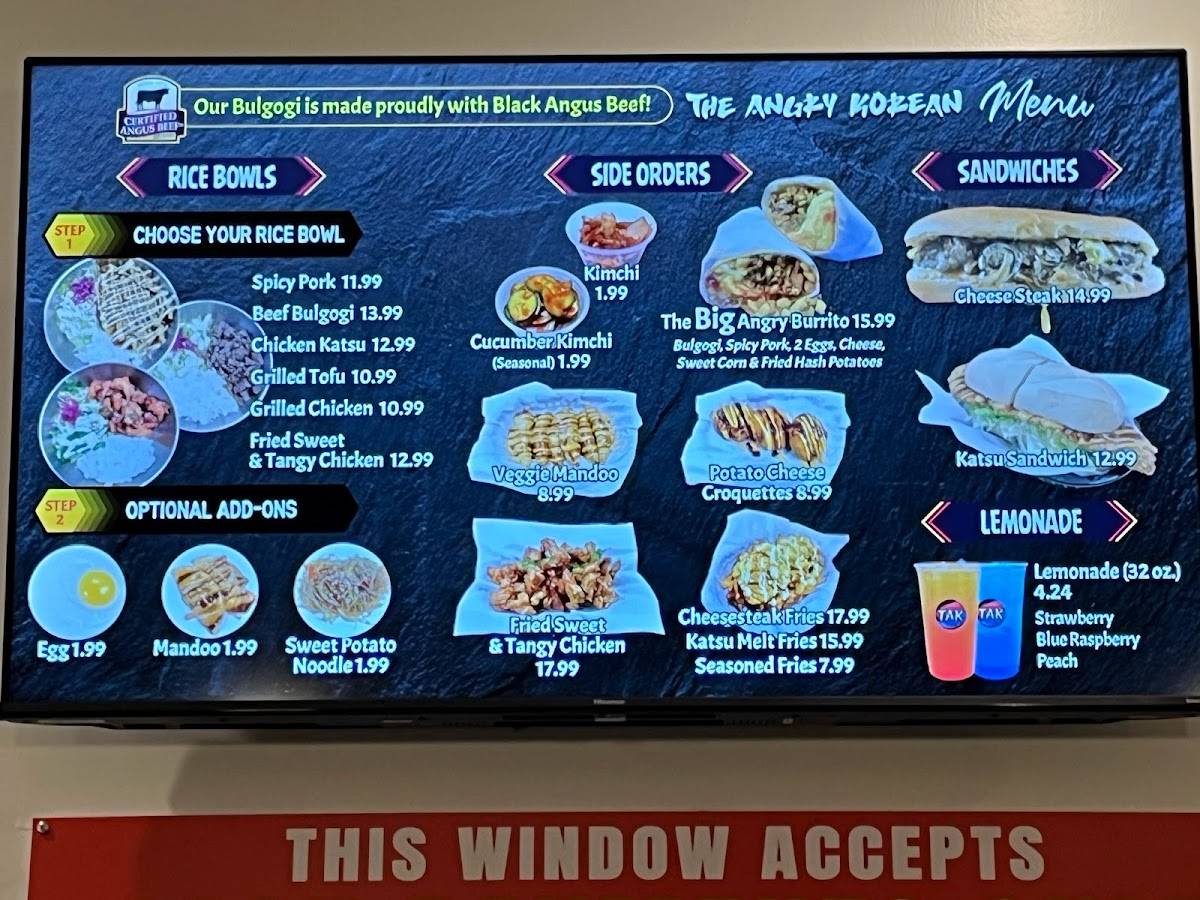 Menu at The Angry Korean restaurant, Cottonwood Heights