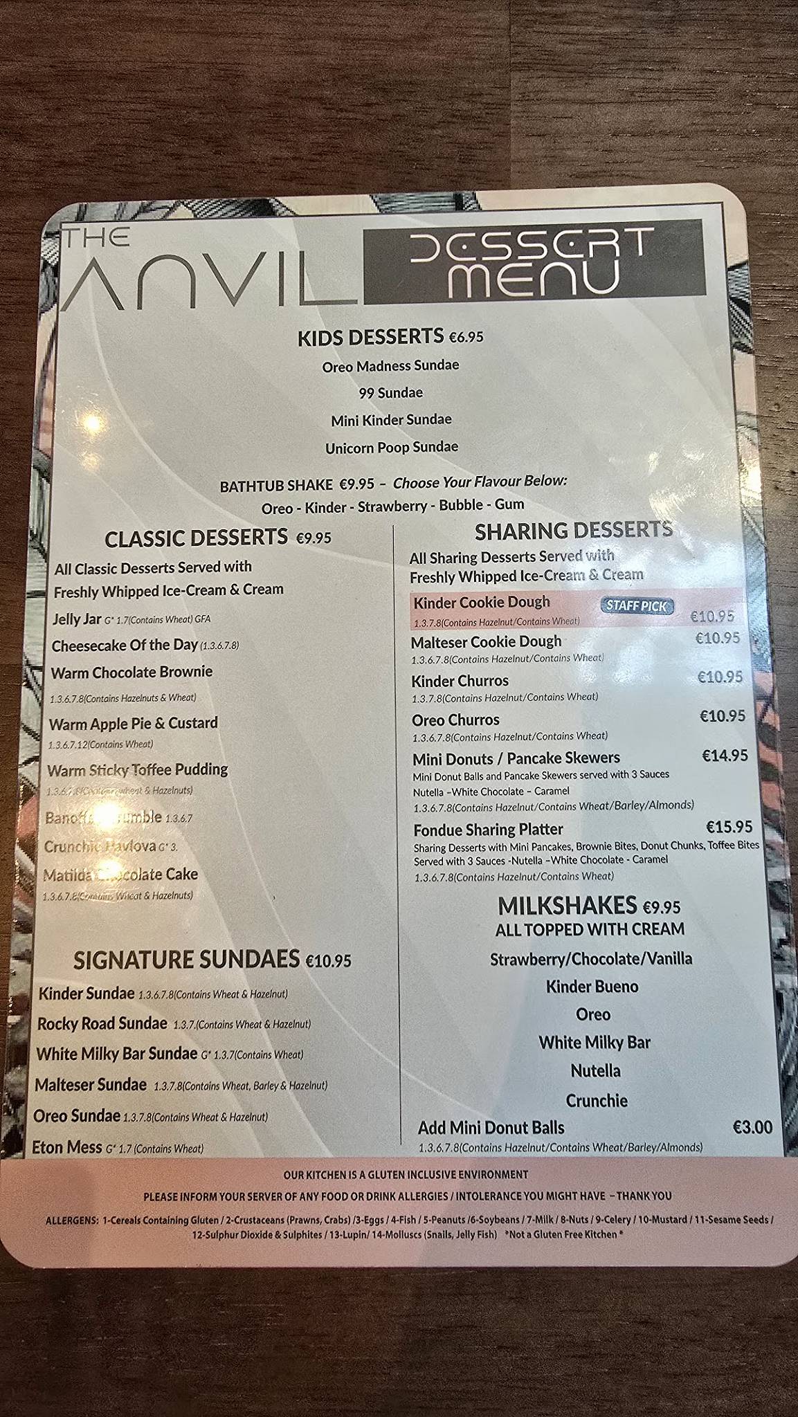 Menu at The Anvil Restaurant, Saggart