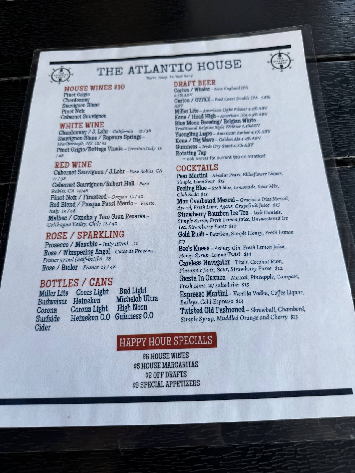 Menu at The Atlantic House pub & bar, Atlantic Highlands