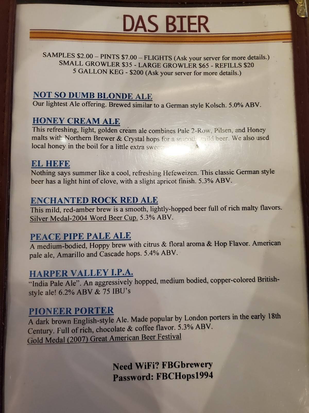 Menu at The Auslander pub & bar, Fredericksburg