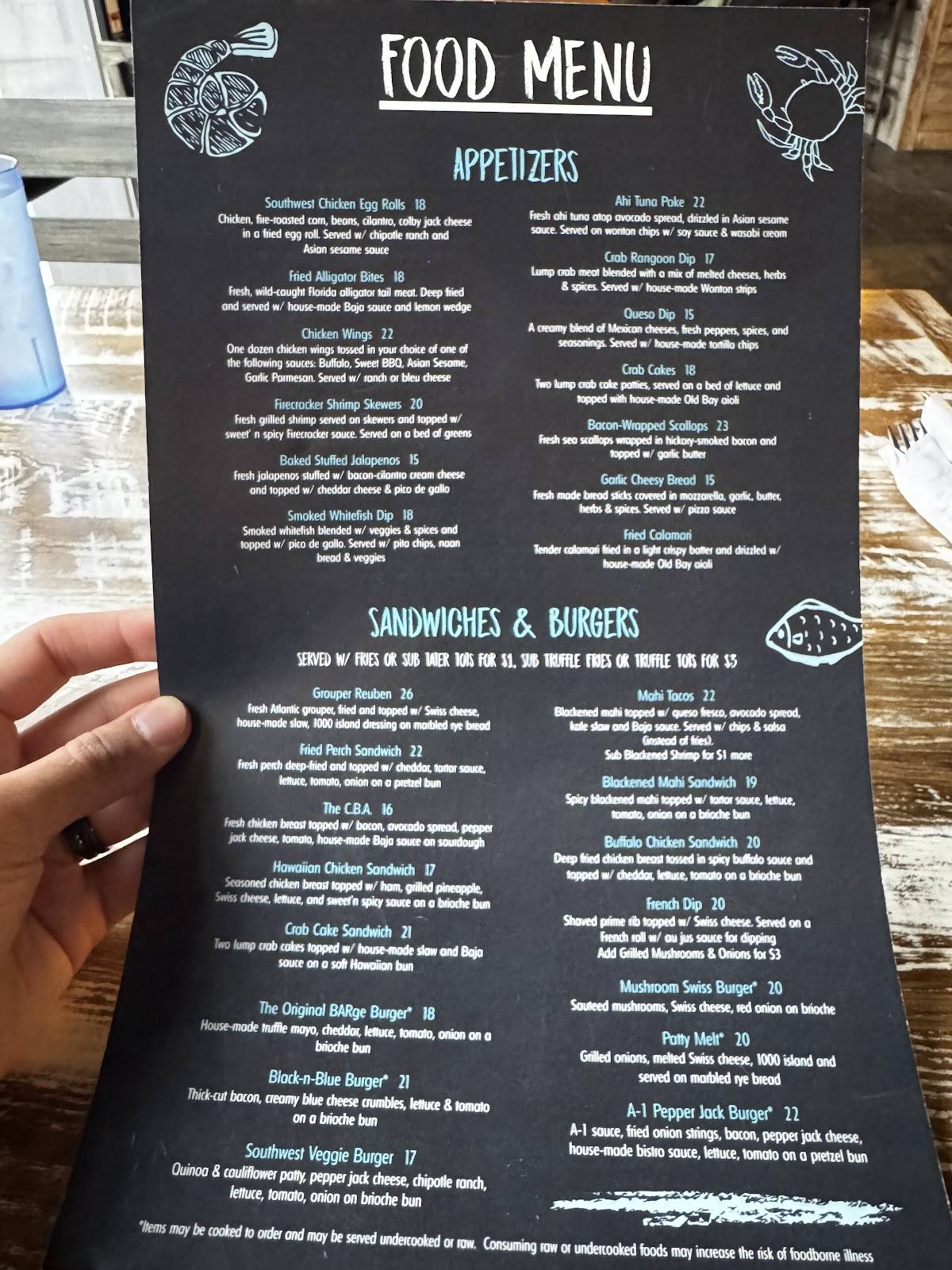 Menu at The BARge, Saugatuck