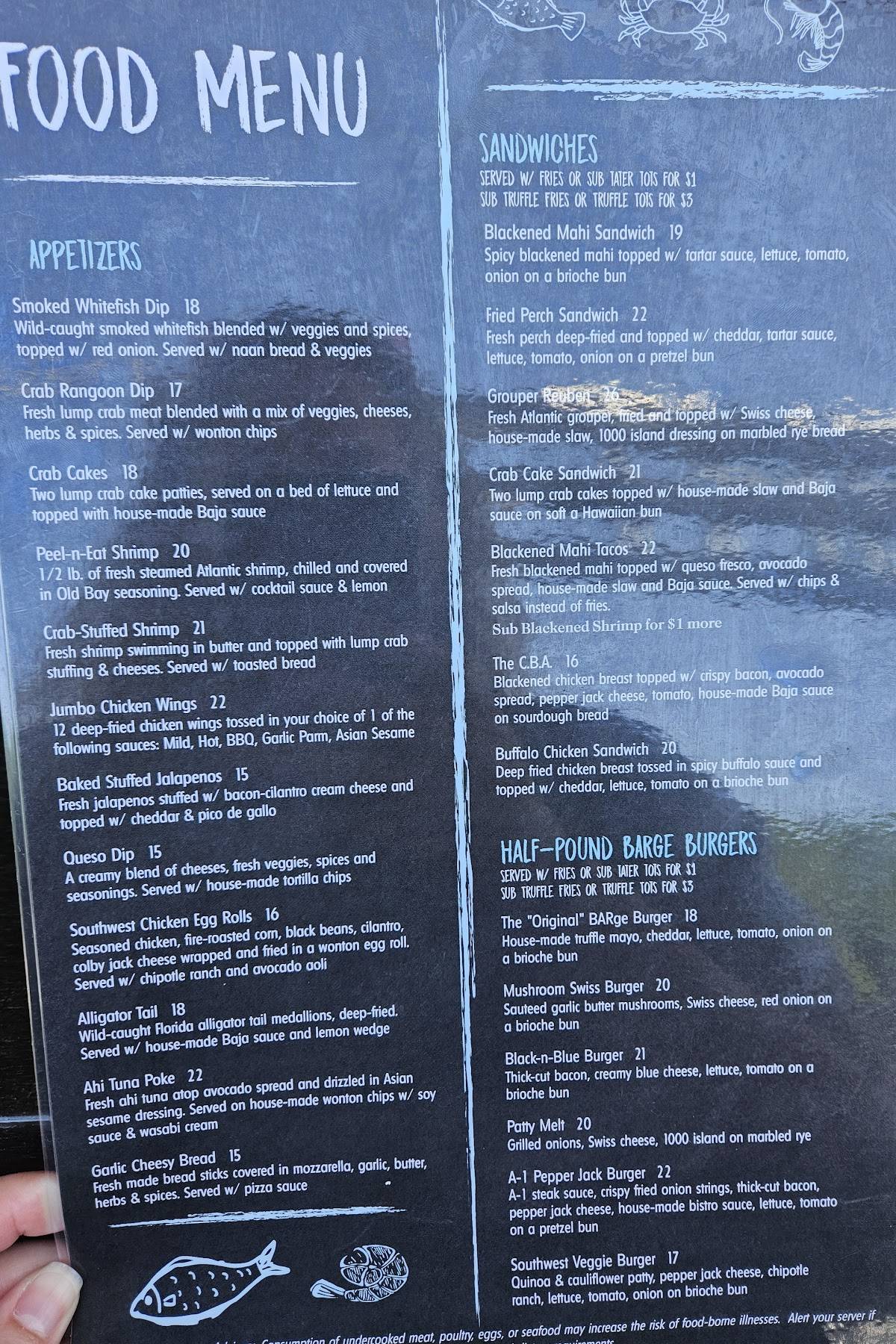 Menu at The BARge, Saugatuck