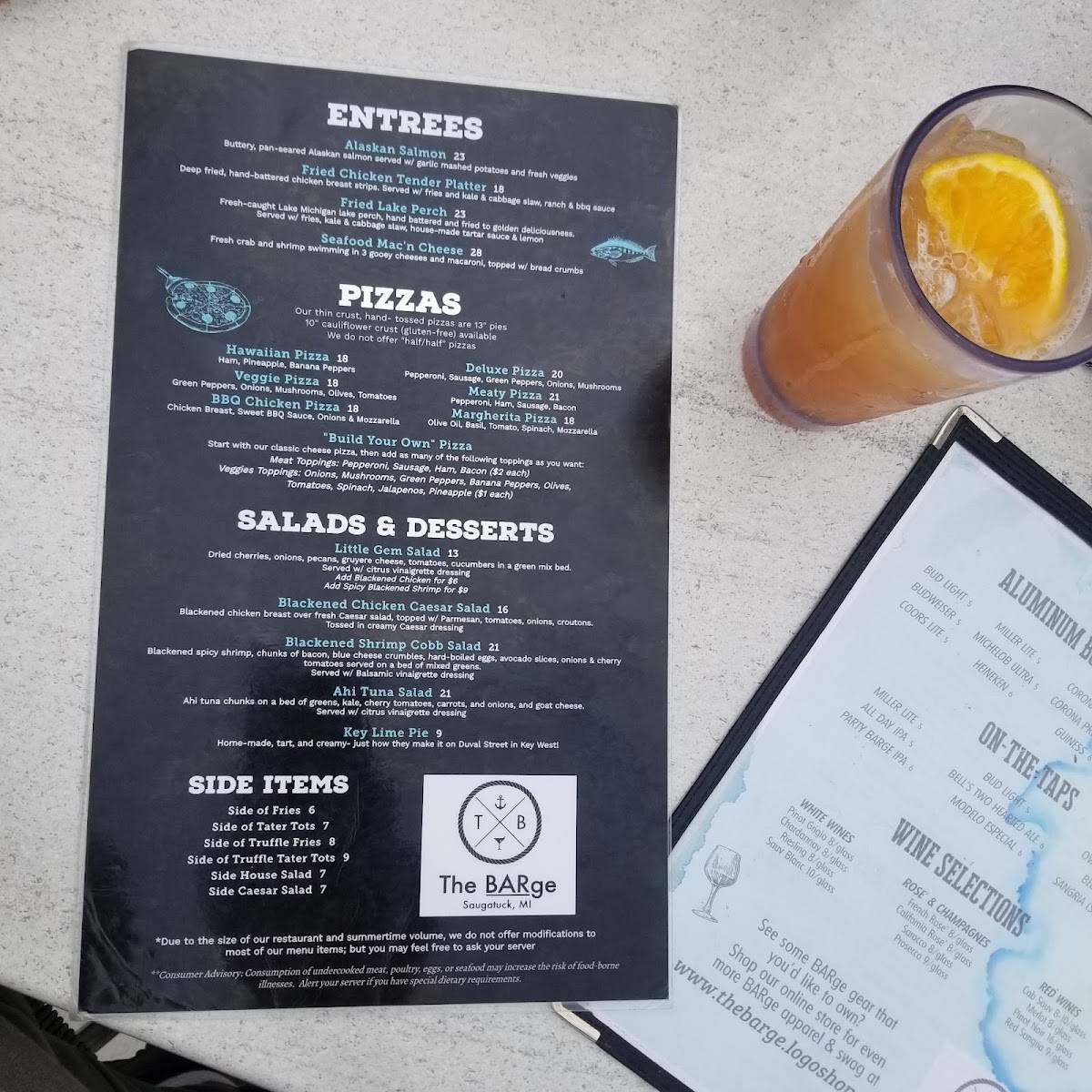 Menu at The BARge, Saugatuck