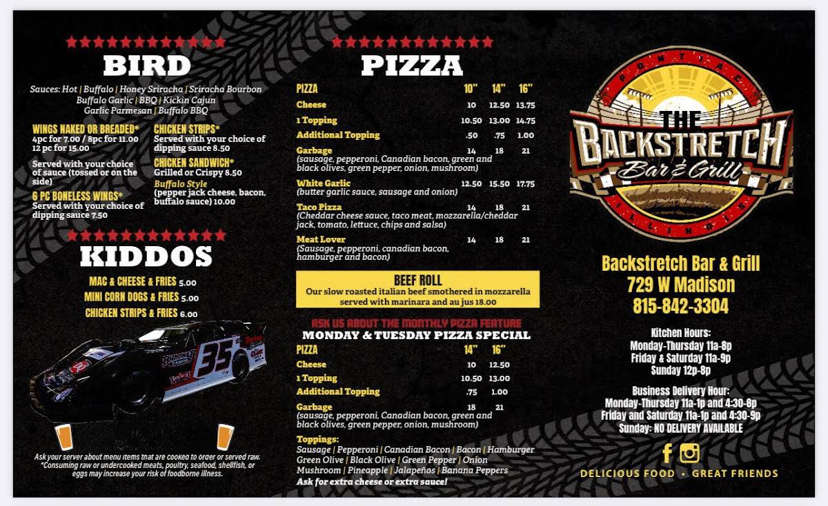 Menu at The Backstretch Bar & Grill, Pontiac