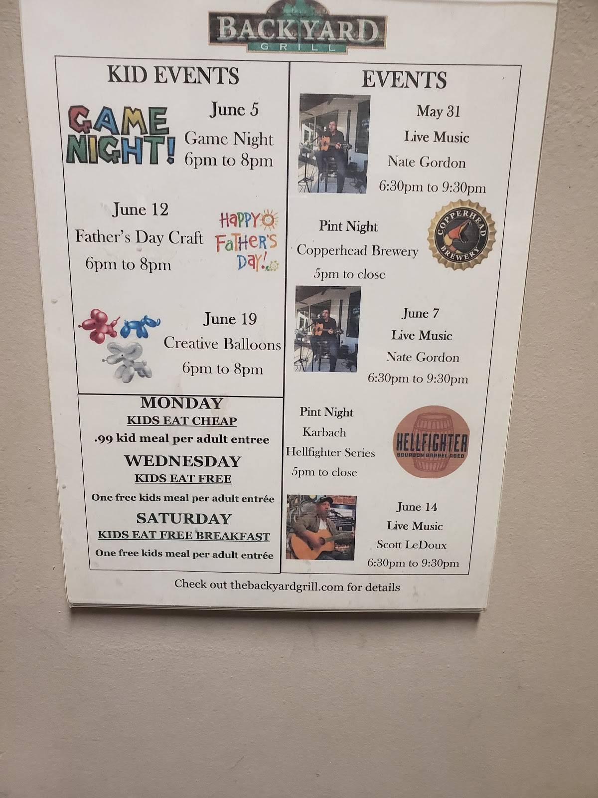 Menu at The Backyard Grill restaurant, Houston, Jones Rd