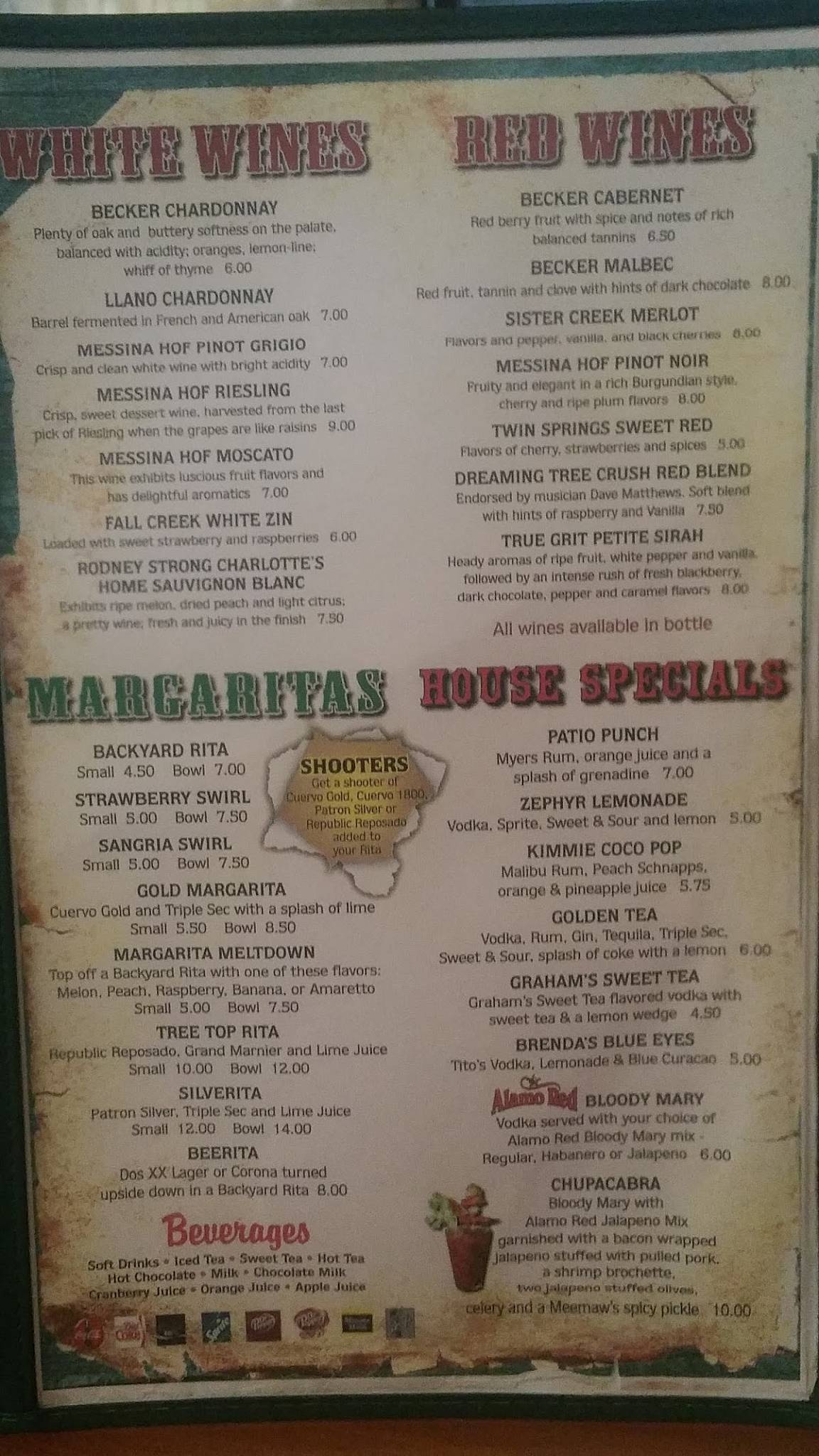 Menu at The Backyard Grill restaurant, Houston, Jones Rd