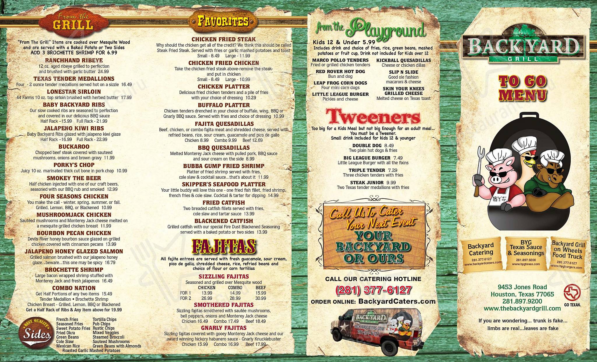 Menu at The Backyard Grill restaurant, Houston, Jones Rd